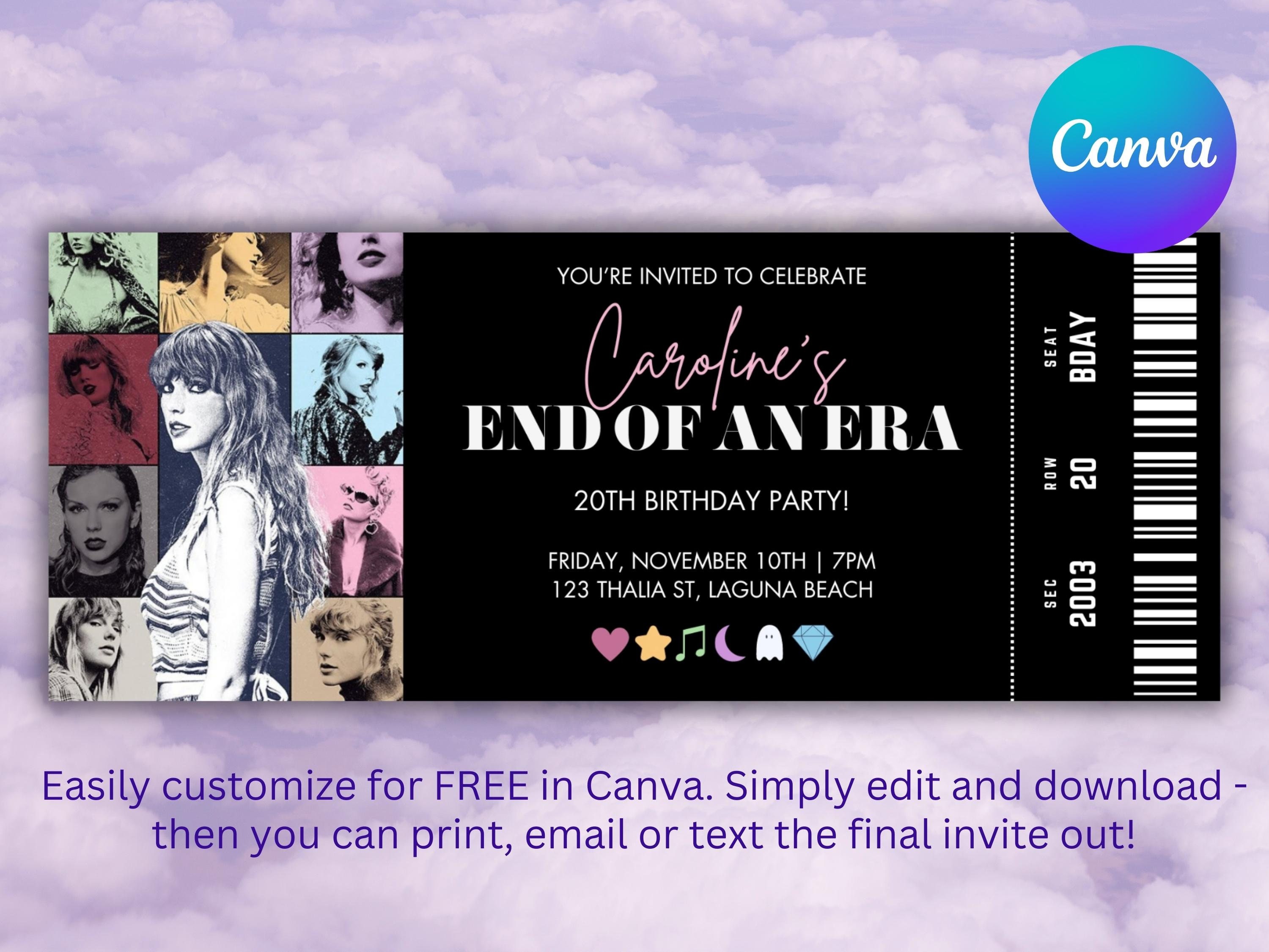 CUSTOMIZABLE Taylor Swift Birthday Invitation 20th Birthday - Etsy CUSTOMIZABLE Taylor Swift Birthday Invitation 20th Birthday - Etsy