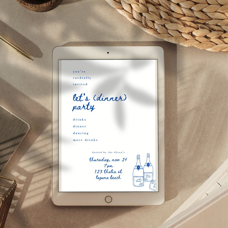 Minimal Dinner Party Invitation for Any Occasion, Digital Mobile ...