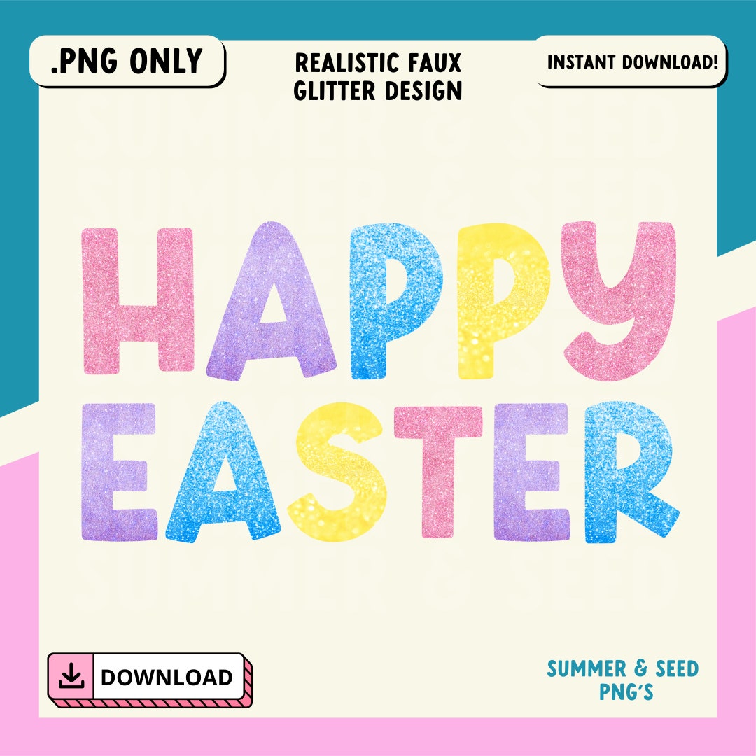 Happy Easter Png Faux Glitter Sequin Sparkly Easter Bunnies Kid Toddler ...