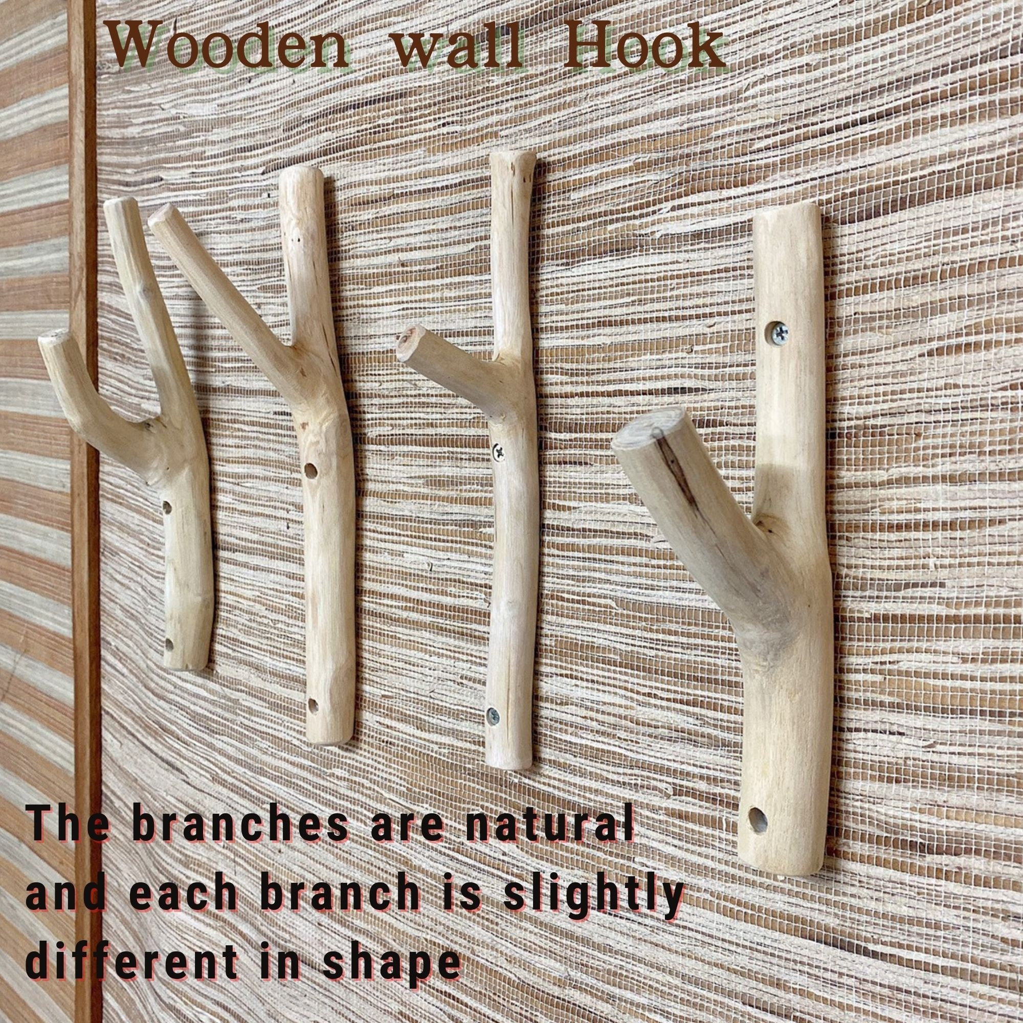 Tree Branch Hook, Wooden Coat Hanger, Solid Natural Wood Hook ...
