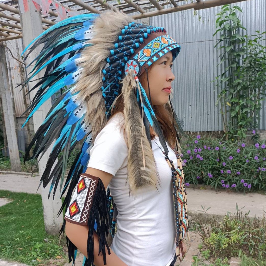 Native American Indian Hat Feather Headdress Warbonnet Chief Tribal ...
