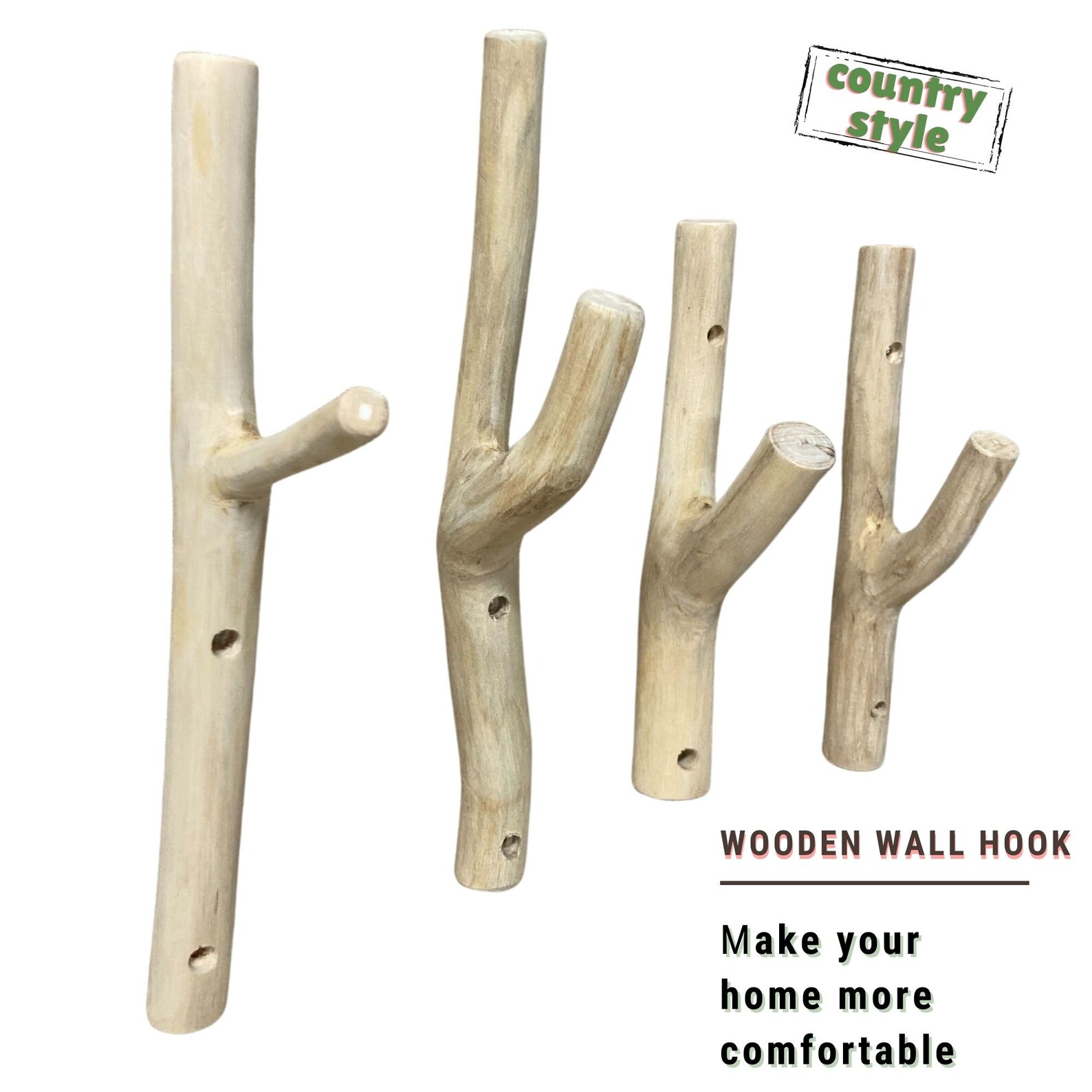 Tree Branch Hook, Wooden Coat Hanger, Solid Natural Wood Hook ...