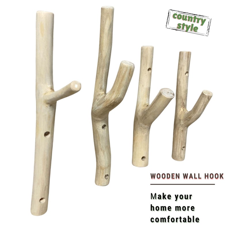 Tree Branch Hook, Wooden Coat Hanger, Solid Natural Wood Hook ...