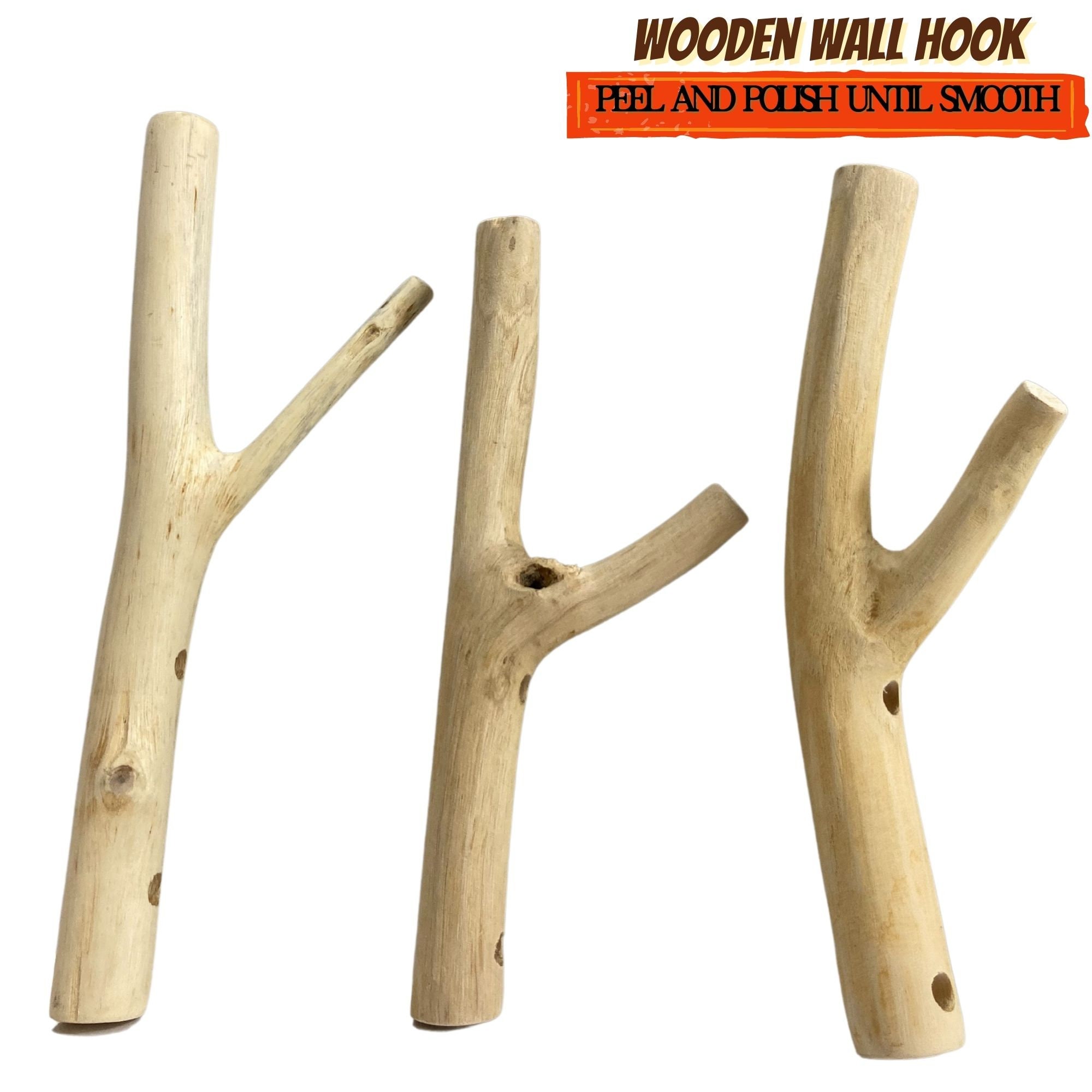 Tree Branch Hook, Wooden Coat Hanger, Solid Natural Wood Hook ...