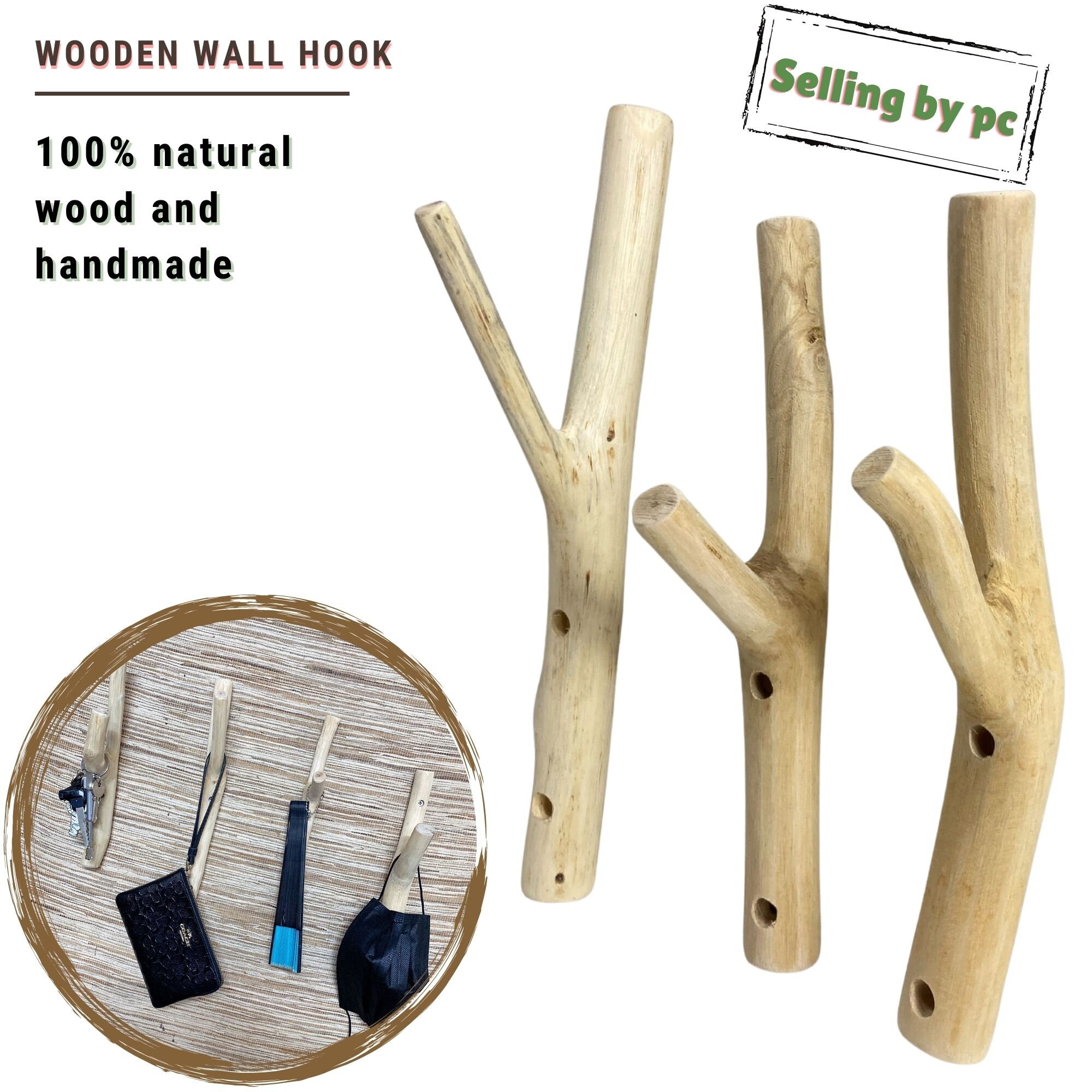 Tree Branch Hook, Wooden Coat Hanger, Solid Natural Wood Hook ...