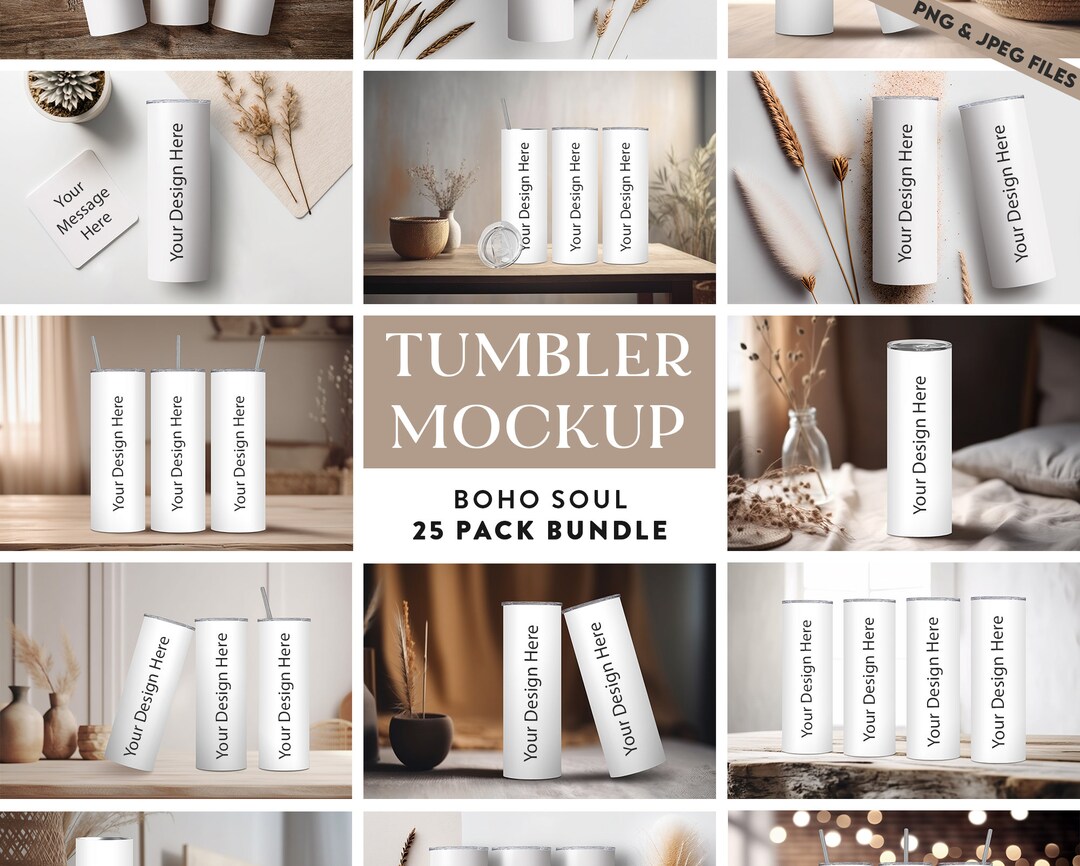25 X Boho Soul Themed Tumbler Mockup Variety Bundle | 20oz Skinny ...