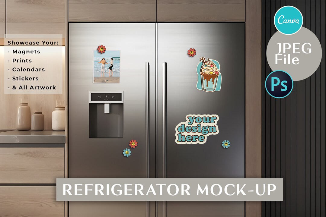 Silver Refrigerator Mock up for Magnets, Calendars, Stickers, Signs ...