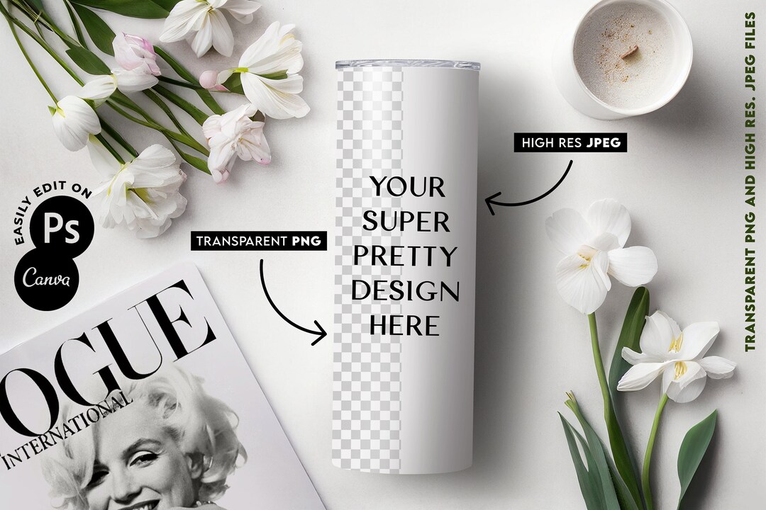 Flat Lay Tumbler Mockup | 20oz Skinny Straight Tumbler Mock up ...