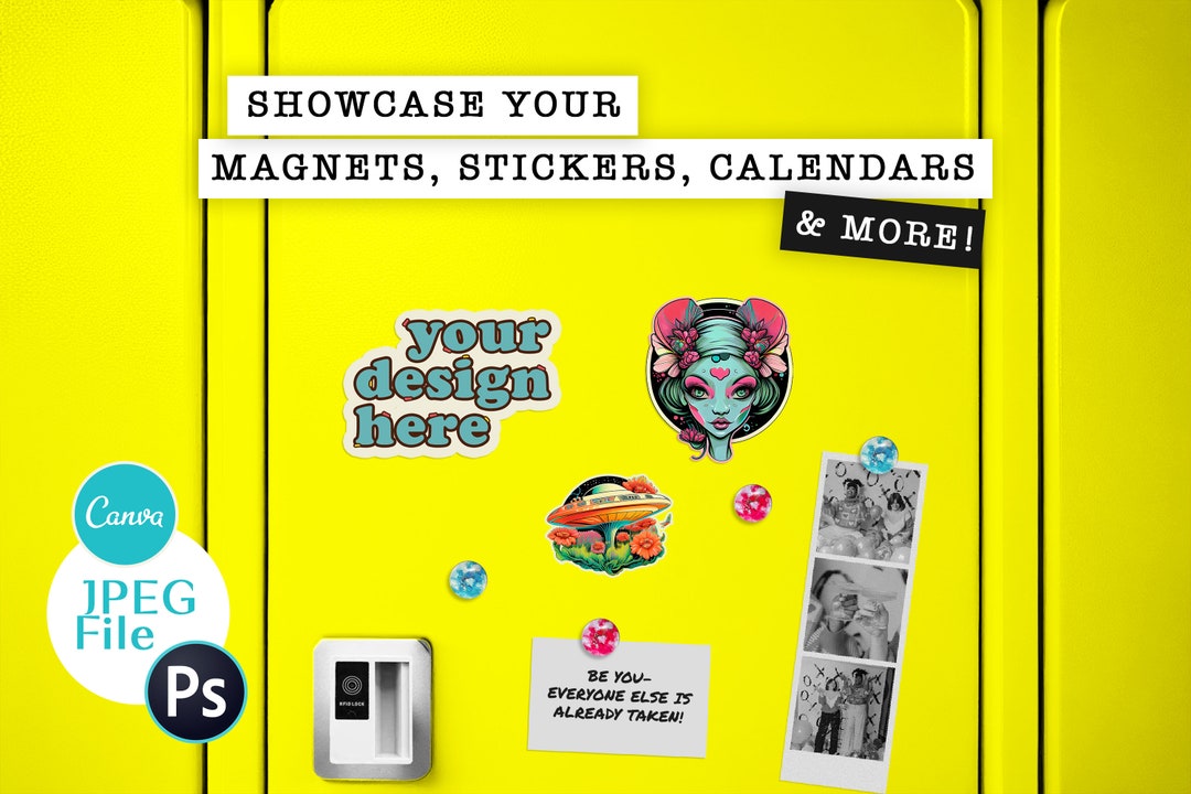 Neon Yellow Locker Mock up for Magnets Stickers Calendars Signs Photos ...