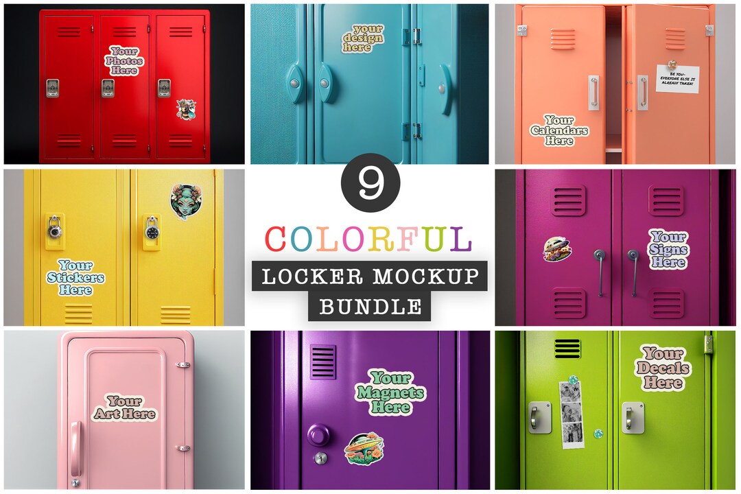 9 X Locker Mockup Bundle - for Magnets, Stickers, Calendars Signs ...