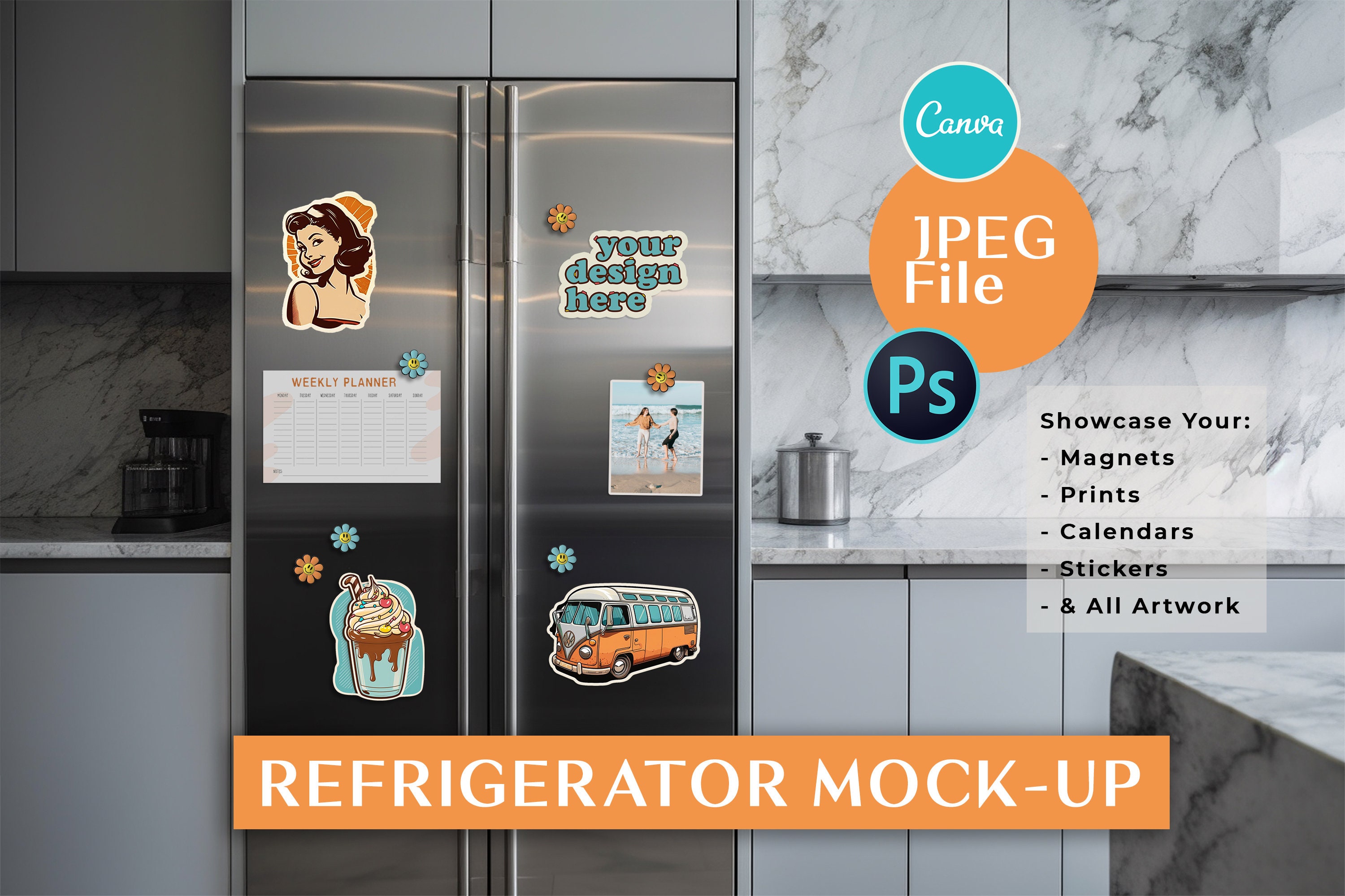 Silver Refrigerator Mock up for Magnets, Calendars, Stickers, Signs ...