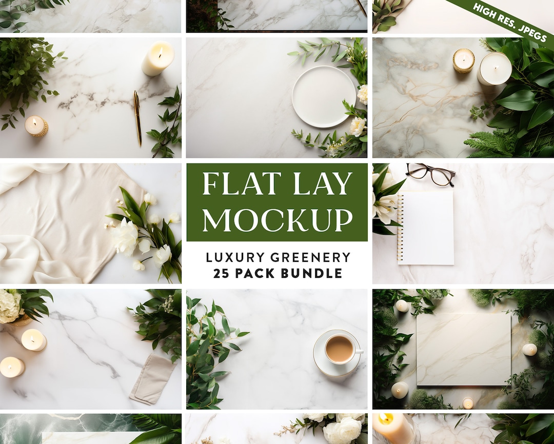 25 X Greenery Table Flat Lay Mockup Bundle Add Your Own Products ...