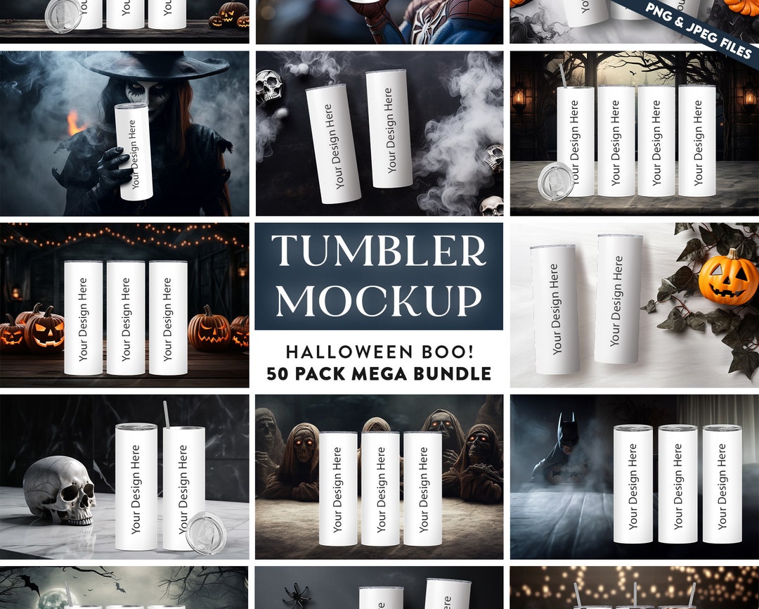 50 X Halloween Tumbler Mockup Bundle | 20oz Skinny Straight Tumbler ...