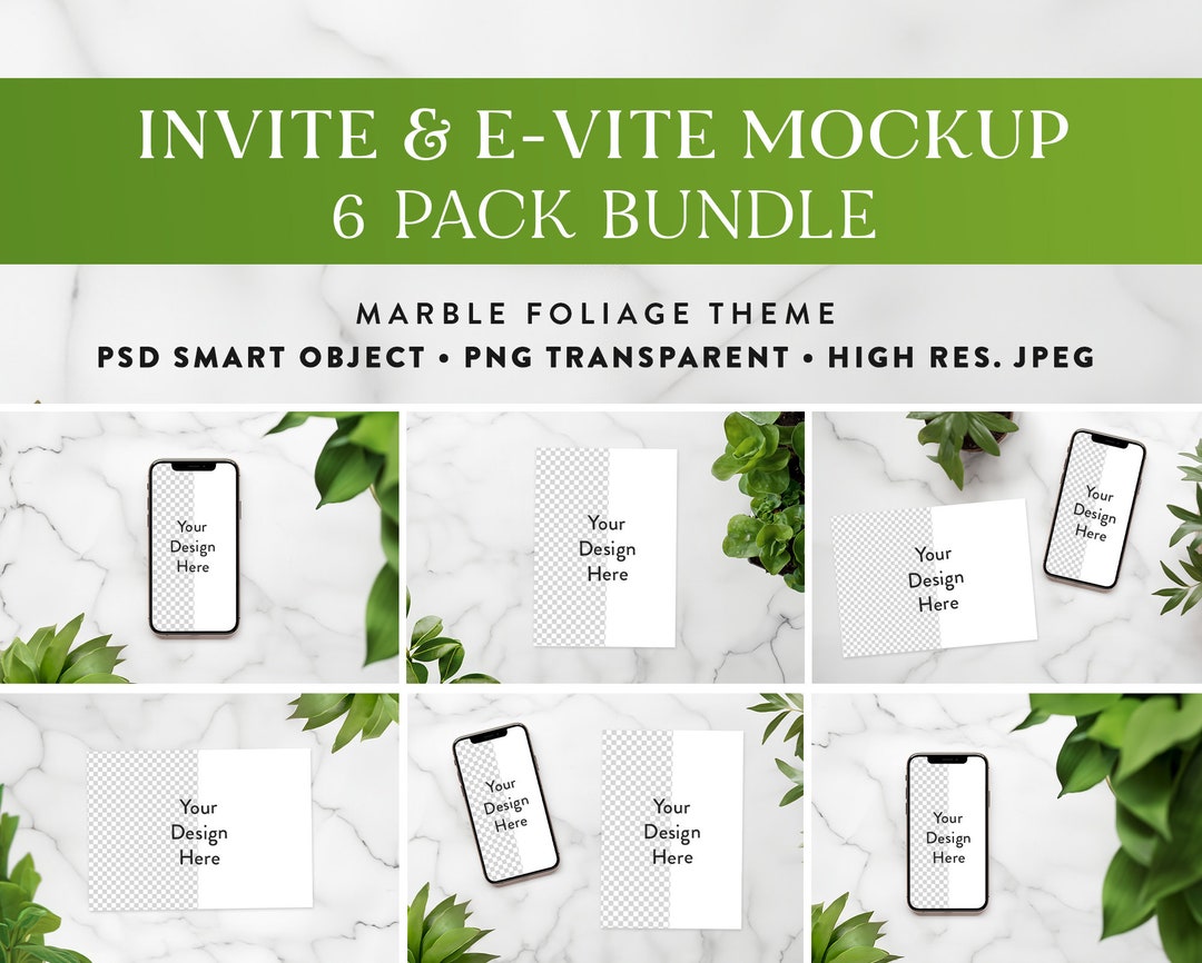 6 X Invite and E-vite Mockup Bundle | iPhone & Card Mockup, E-invite ...