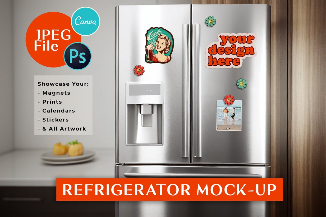 Silver Refrigerator Mock up for Magnets, Calendars, Stickers, Signs ...