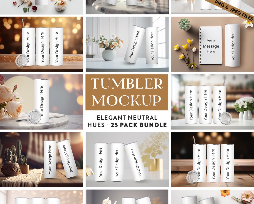 25 X Elegant Neutral Hues Tumbler Mock up Variety Bundle 20oz Skinny ...