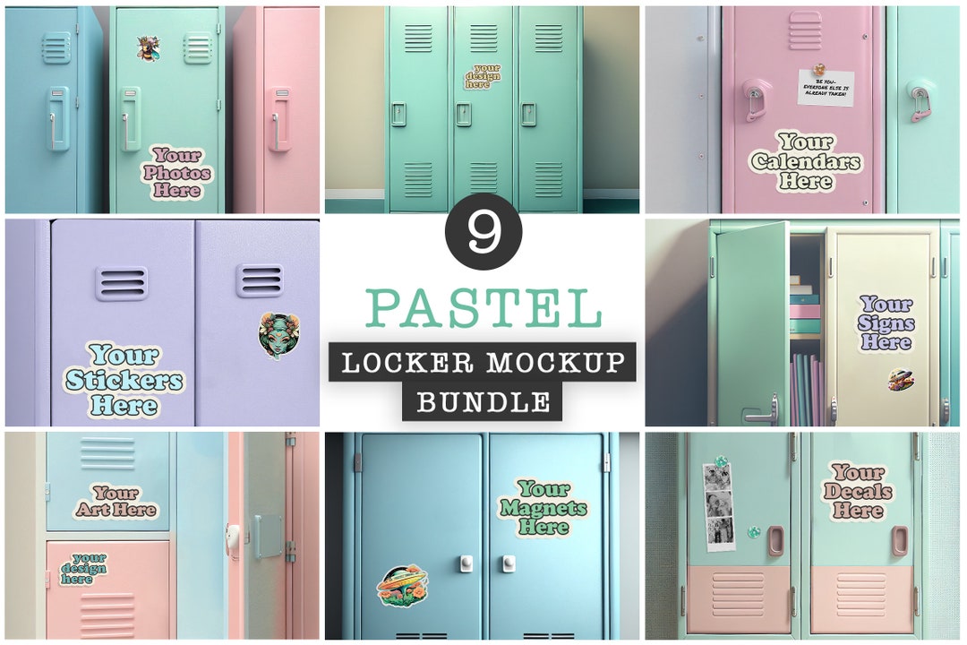 9 X Locker Mockup Bundle - for Magnets, Stickers, Calendars Signs ...