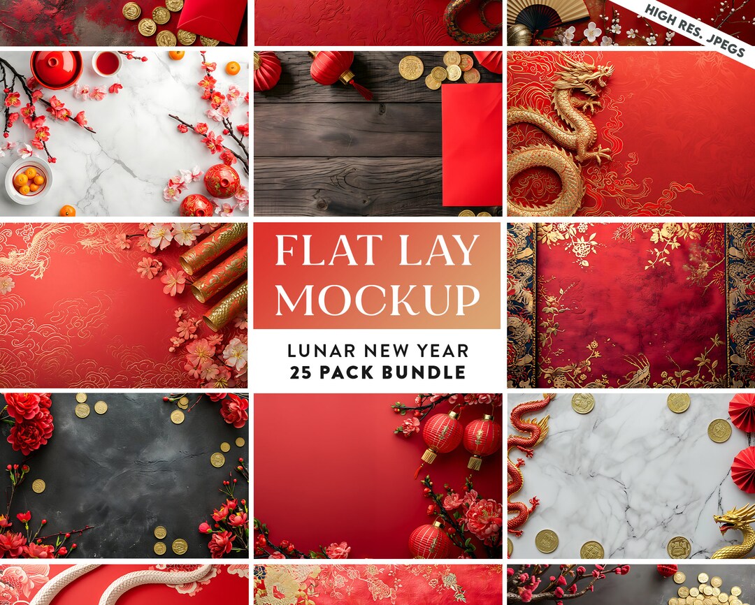 25 X Lunar New Year Flat Lay Mockup Bundle Add Your Own Products ...