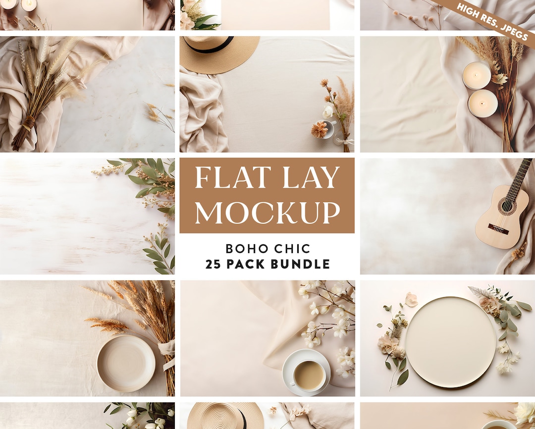 25 X Boho Table Flat Lay Mockup Bundle Add Your Own Products | Digital ...