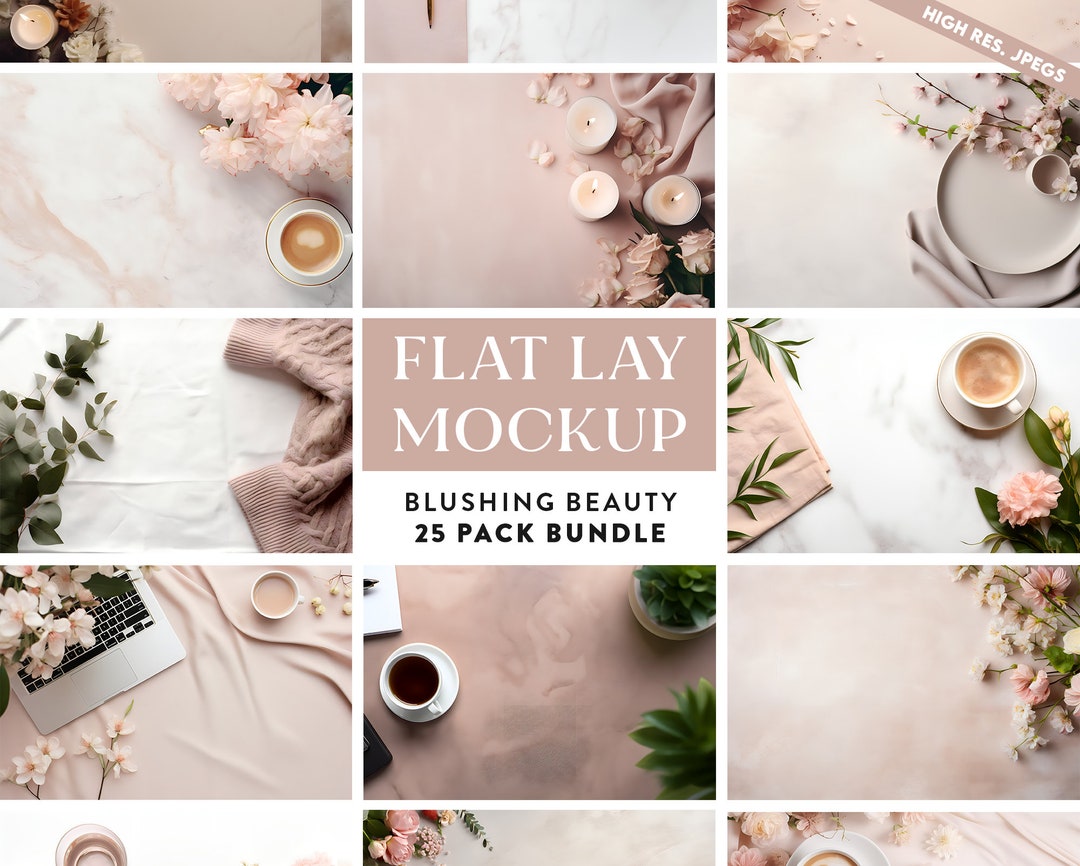 25 X Blush Table Flat Lay Mockup Bundle Add Your Own Products | Digital ...