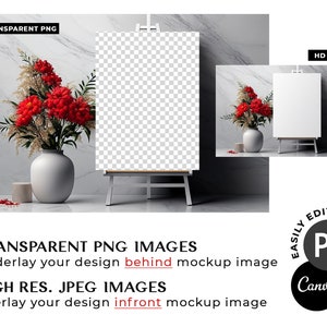 50 X Floral Themed Canvas Easel Mockup Bundle PNG & JPEG Files ONLY ...