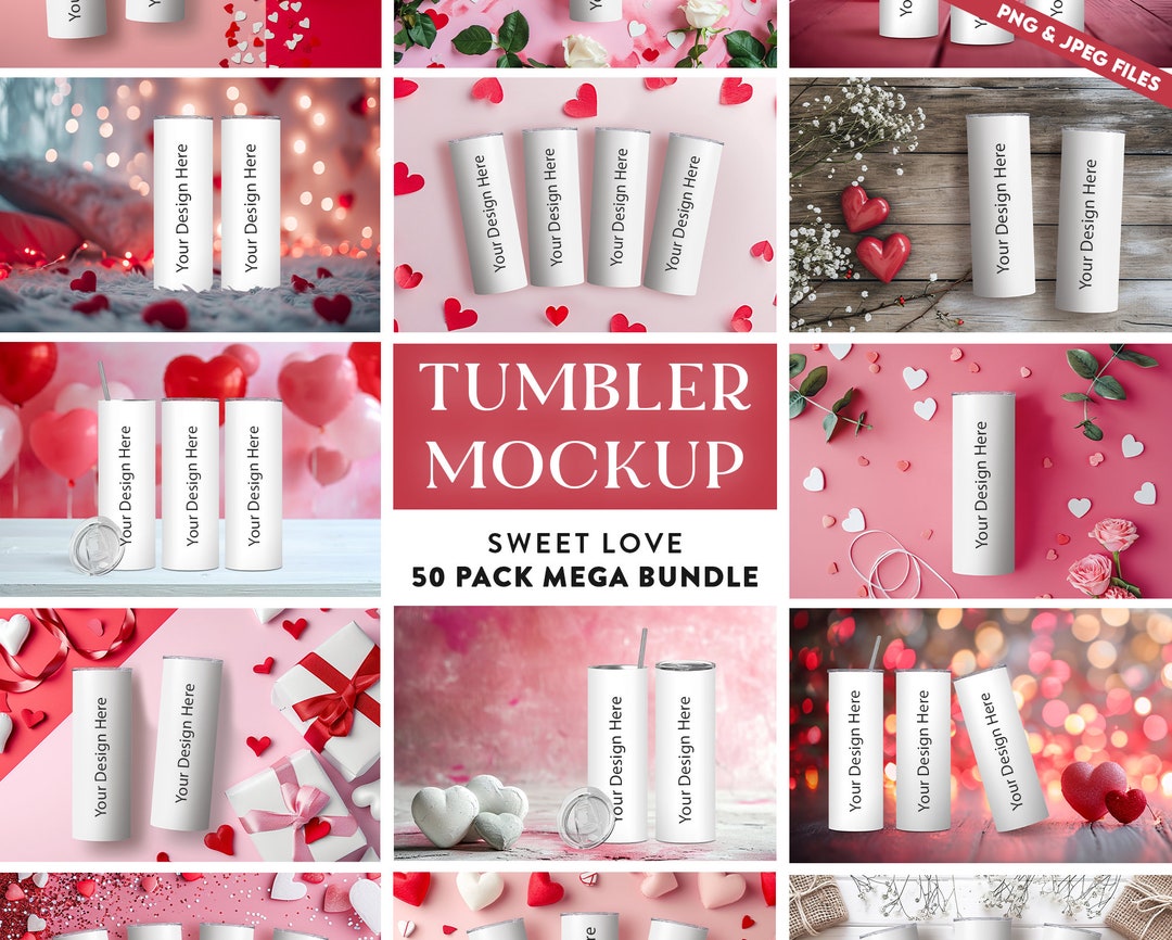 50 X Valentines Tumbler Mock up Bundle | 20oz Skinny Straight Tumbler ...