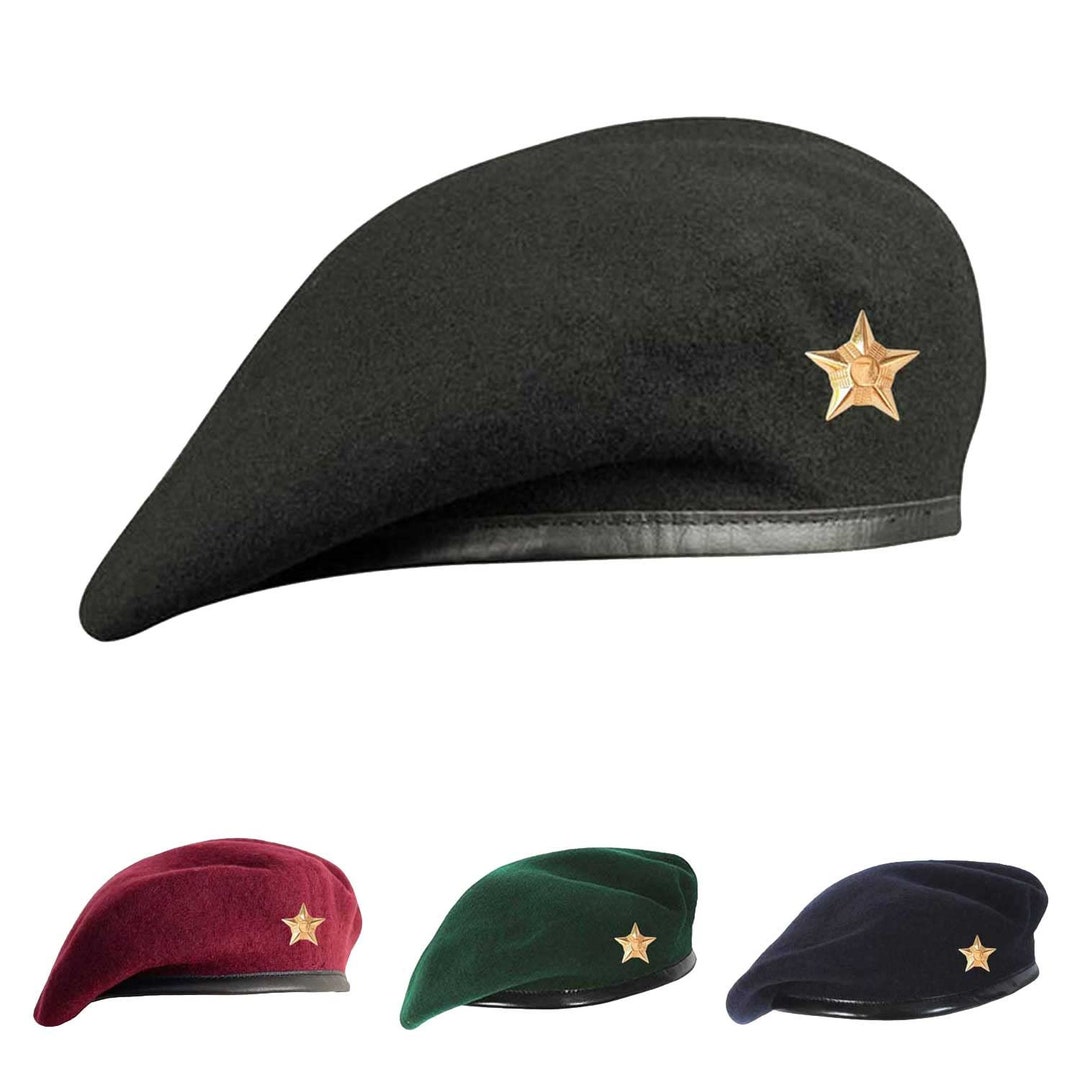Woolen Rajputana Army Style Beret Black Cap for Men & Women With Star ...