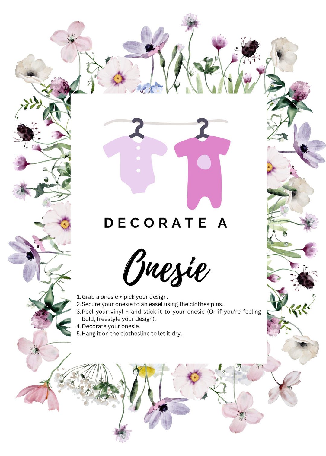 Onesie Bar- Decorate a Onesie Directions for Download for Baby Girl - Etsy