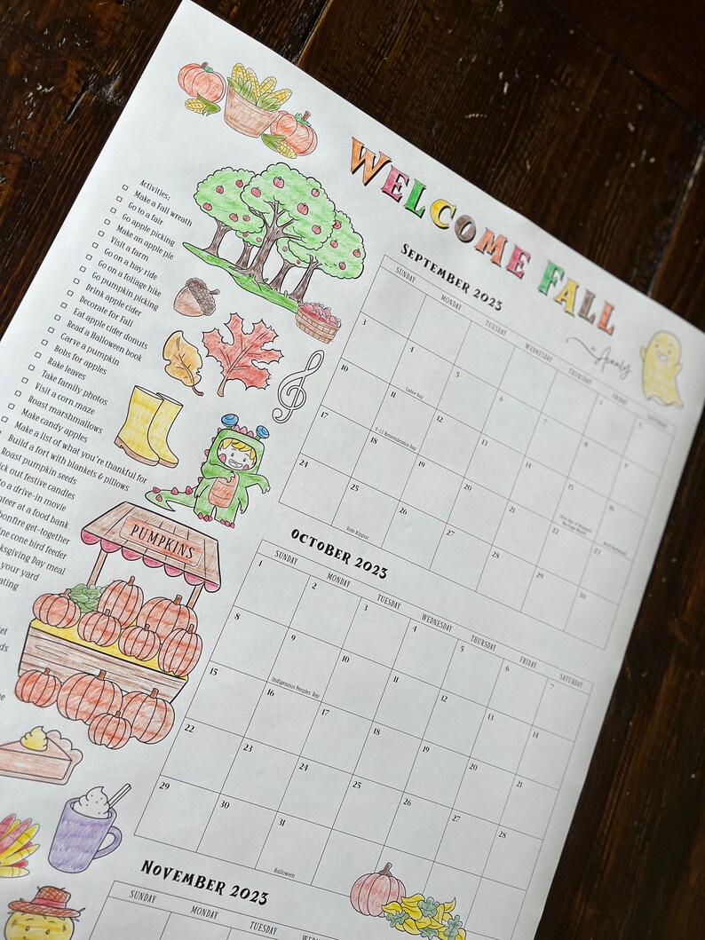 Kids Fall Activity Calendar Activities Calendar Fall Fun - Etsy