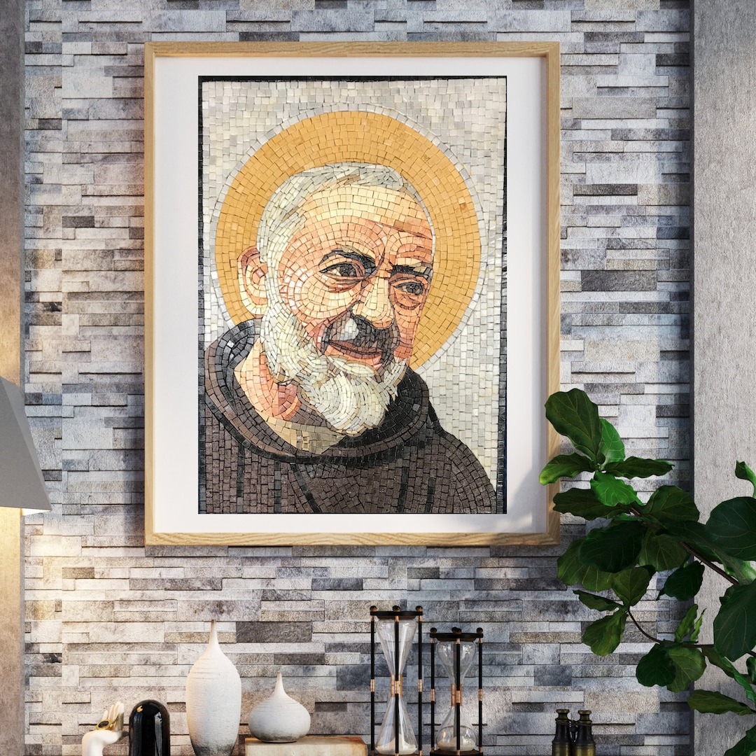 St Padre Pio Mosaic St Padre Pio Saint Catholic Art Mosaic Unframed - Etsy