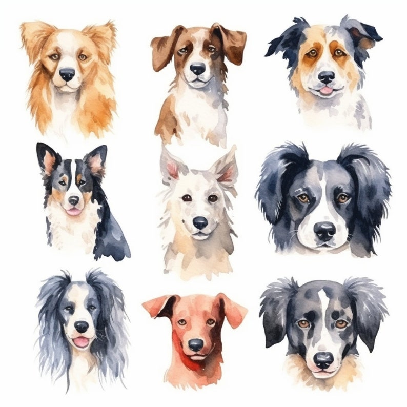 Watercolor Dogs Clipart Dogs Download Instant Download Cute Dogs and ...