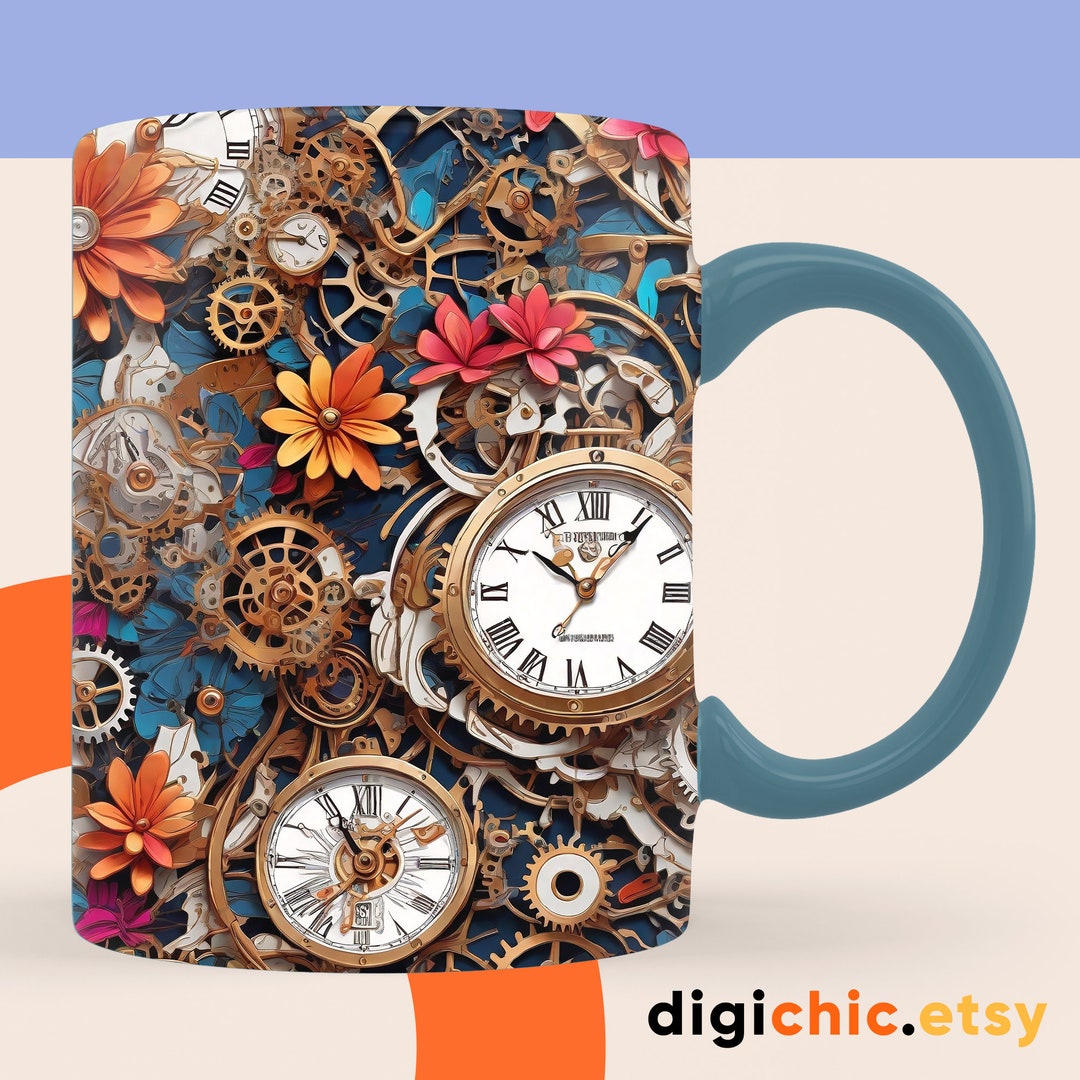 3D Steampunk Coffee Mug Wrap, Steampunk Digital Gears, Coffee Mug ...