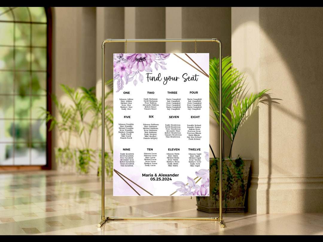 Lavender Wedding Seating Chart Sign Template, Wedding Seating Plan ...