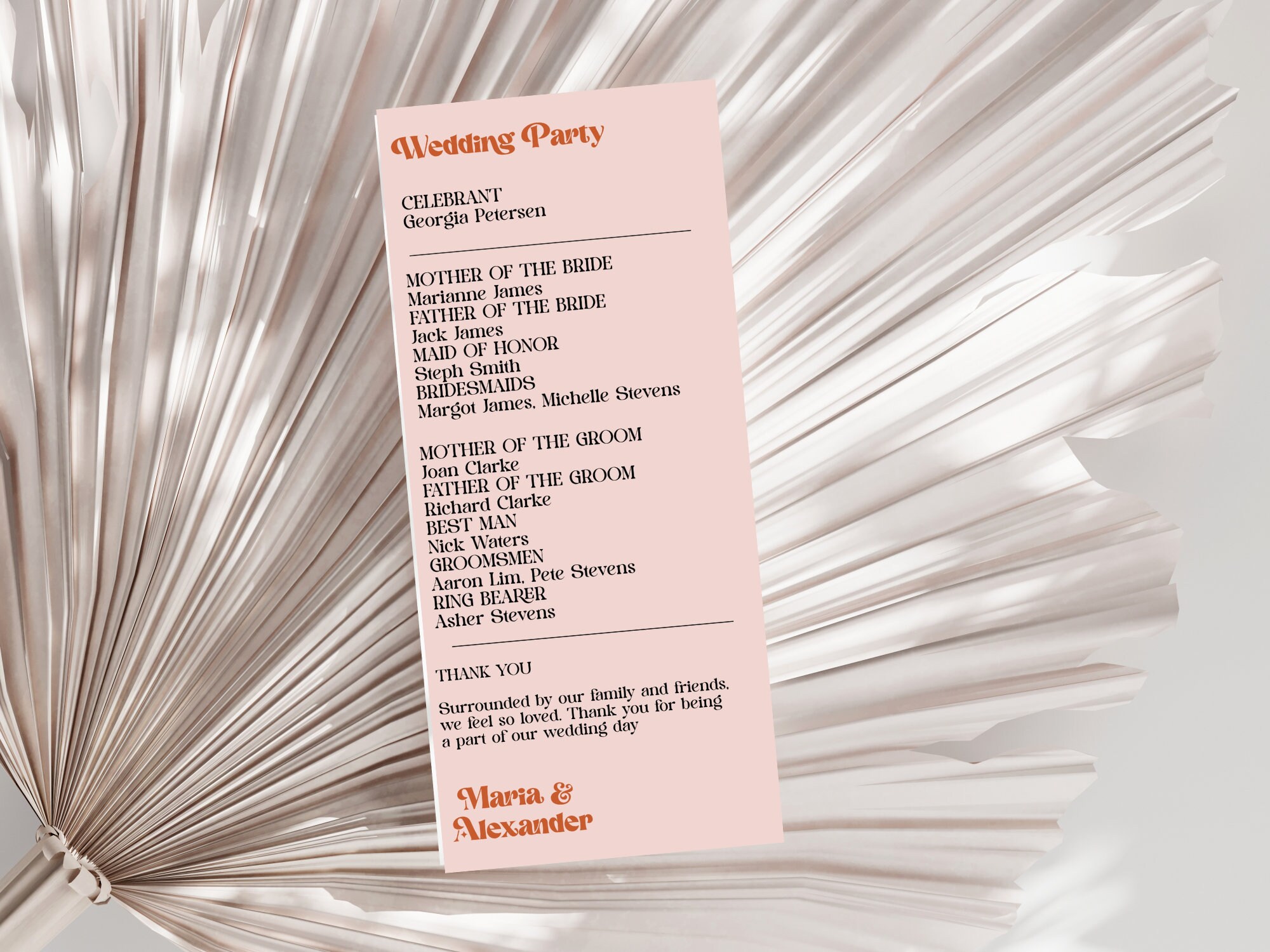 Retro Wedding Program Template, Printable Peach & Rust Ceremony Program ...