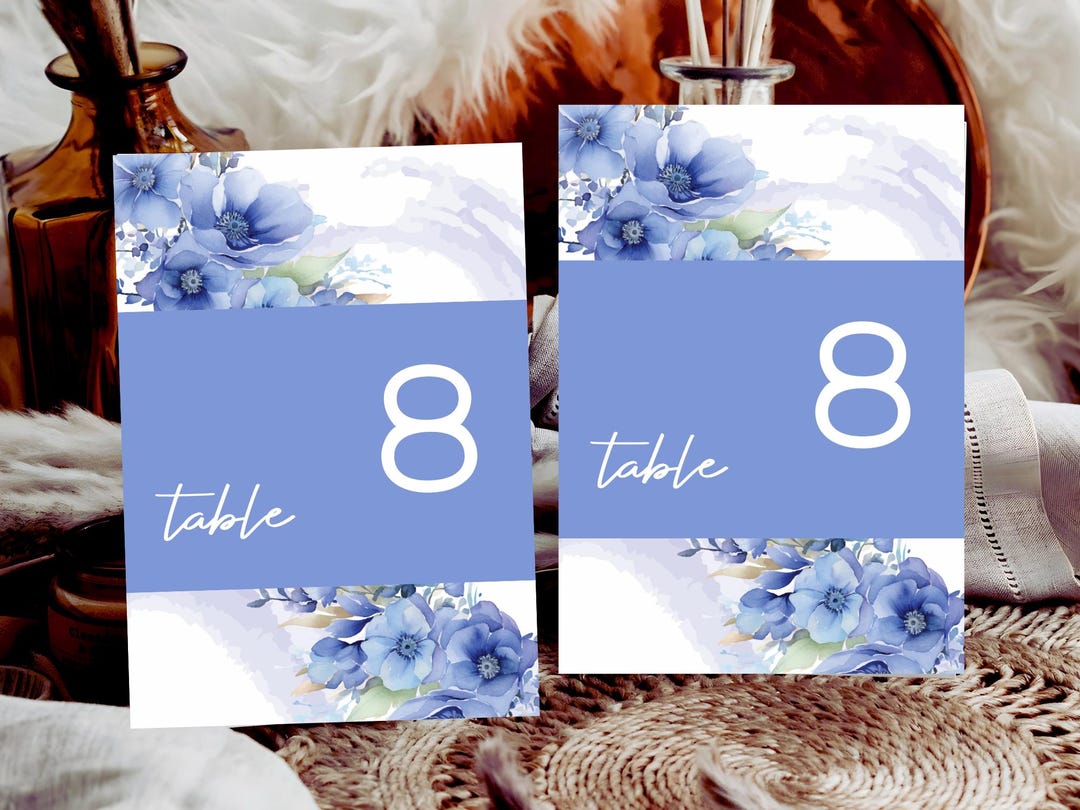 Blue Floral Wedding Table Numbers Template (digital Download) - Etsy