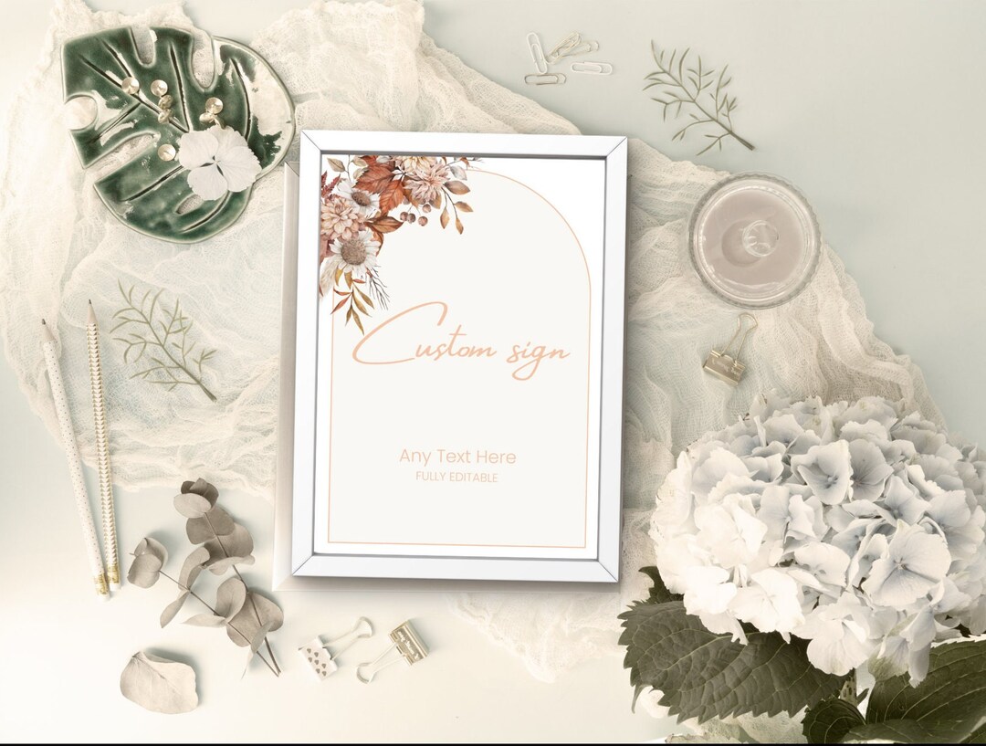 Boho Floral Wedding Custom Sign Template, Printable Unlimited Editable ...