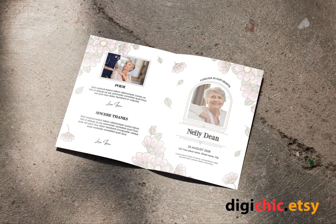 Floral Funeral Program Template, Elegant Memorial Service Brochure ...