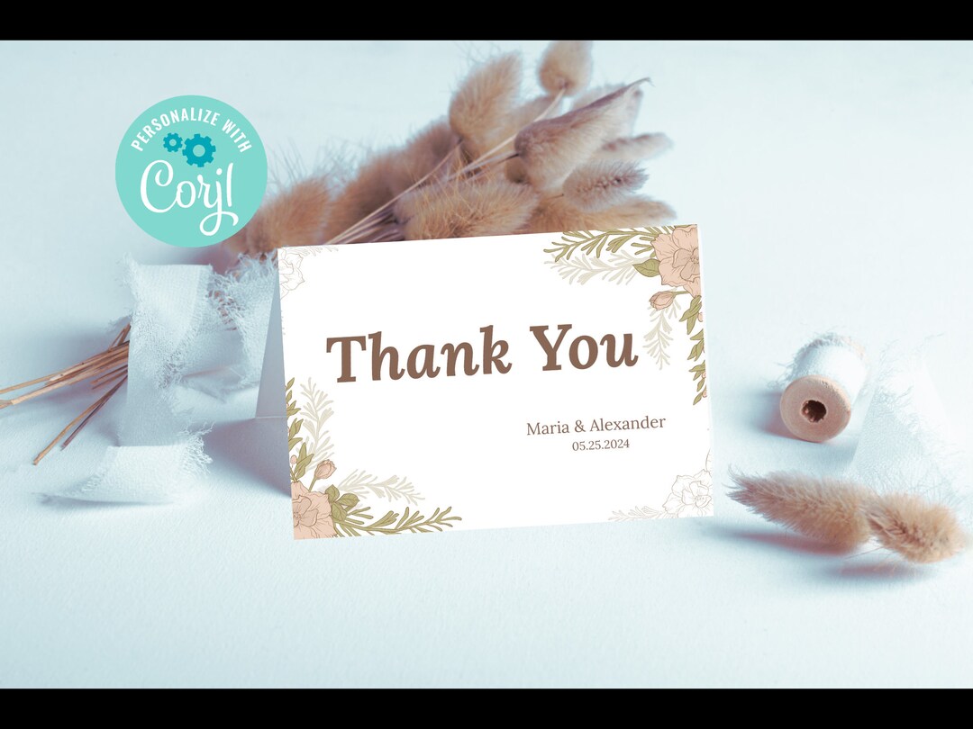 Autumn Fall Wedding Thank You Card Template, Rustic Boho Thank You ...