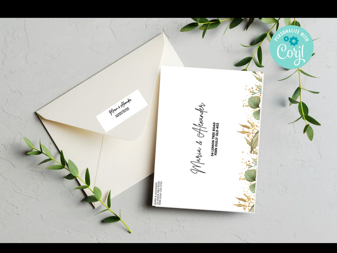 Floral Wedding Address Label Template: Green and Gold (printable) - Etsy