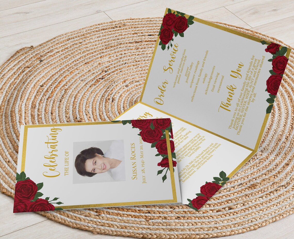 Red Roses Funeral Program for Women Roses Funeral Program With Red ...