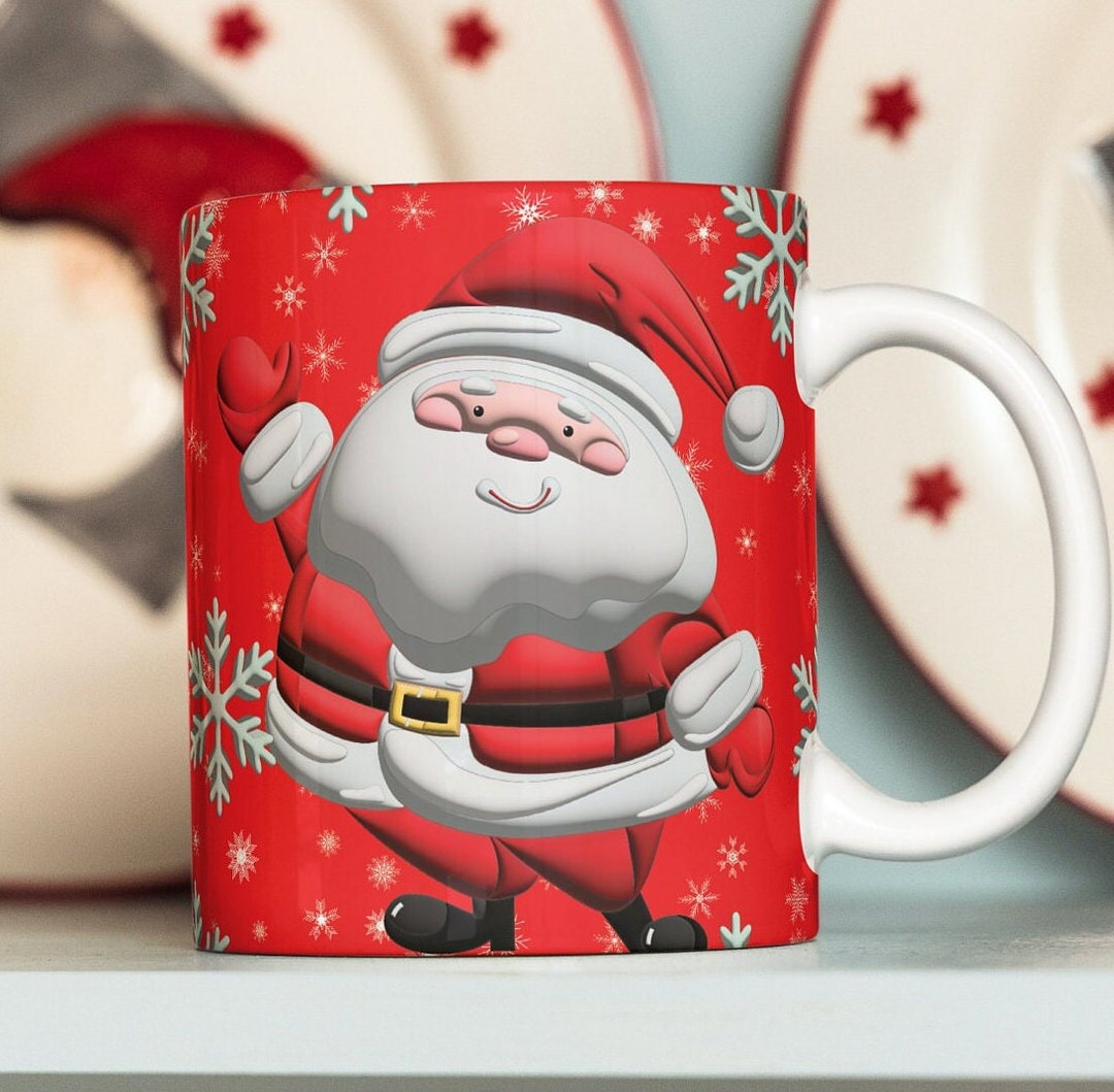 3D Cute Santa Clause Mug Wrap, 3D Christmas Mug, 3D Santa Mug Design ...