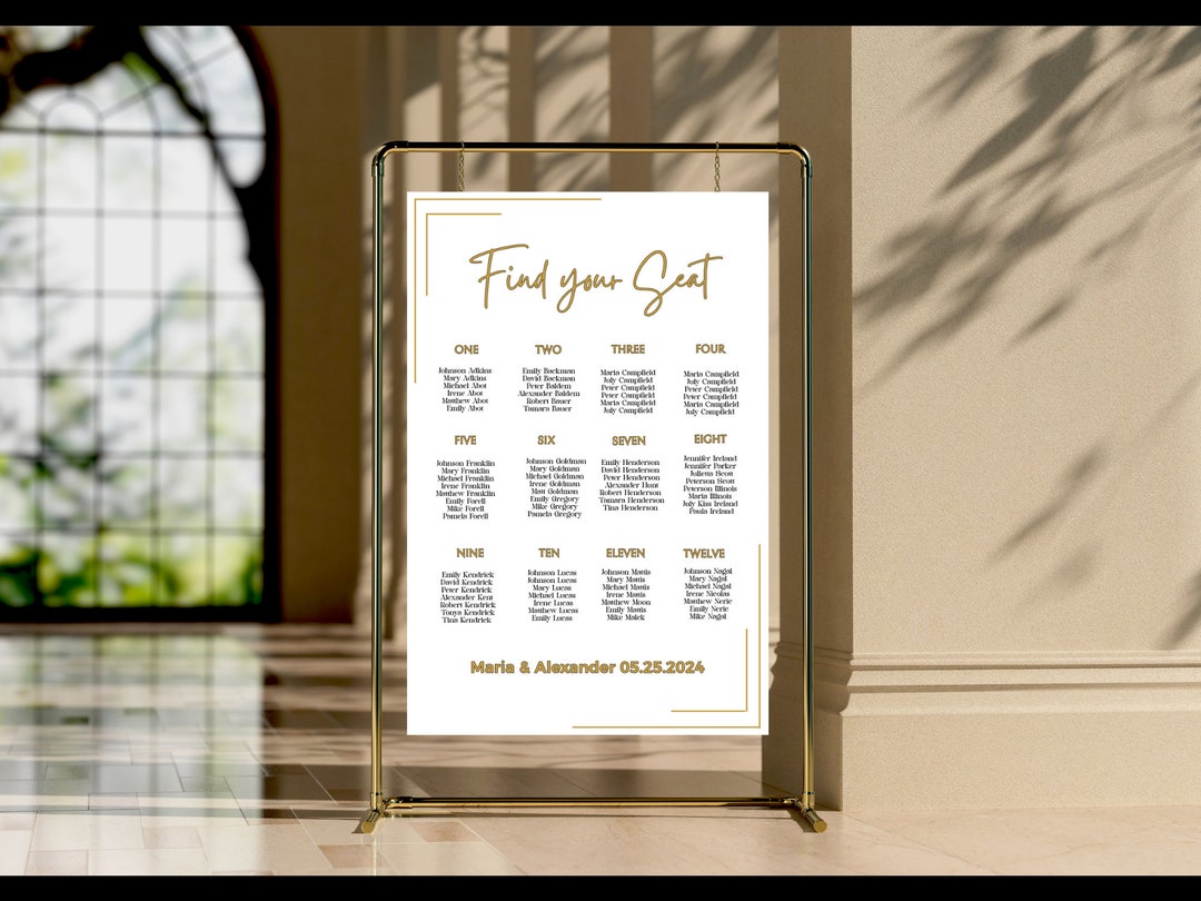 Seating Chart White and Gold, Seating Chart Wedding, Rust Gold Seating ...
