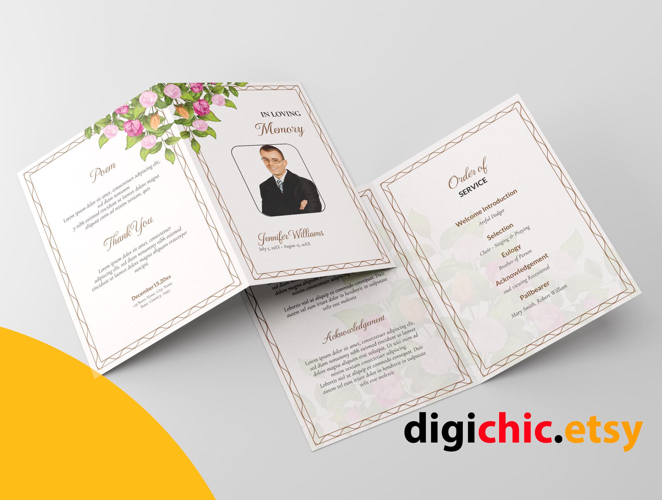 Floral Funeral Program Template, Elegant Memorial Service Pamphlet ...
