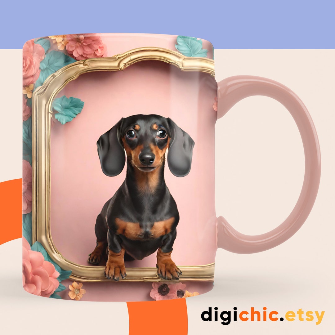 3D Dachshund Dog Mug, 3D Floral Dog Floral Machine 11oz,15oz Mug ...