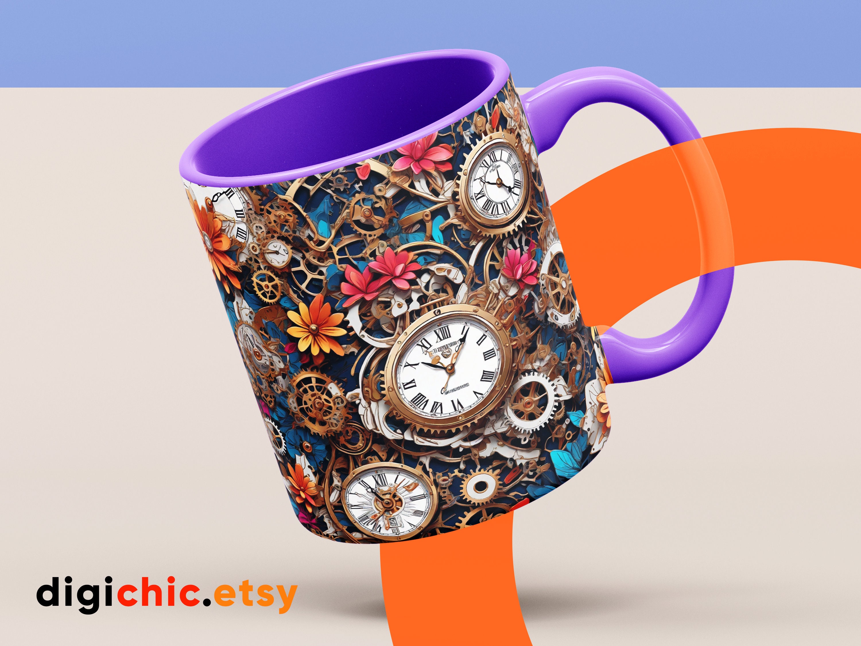 3D Steampunk Coffee Mug Wrap, Steampunk Digital Gears, Coffee Mug ...