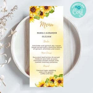 Sunflower Menu Template, Wedding Anniversary Menu, Gold Anniversary ...