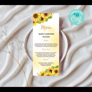 Sunflower Menu Template, Wedding Anniversary Menu, Gold Anniversary ...