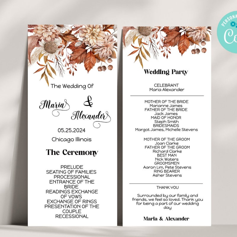 Fall Wedding Program - Etsy