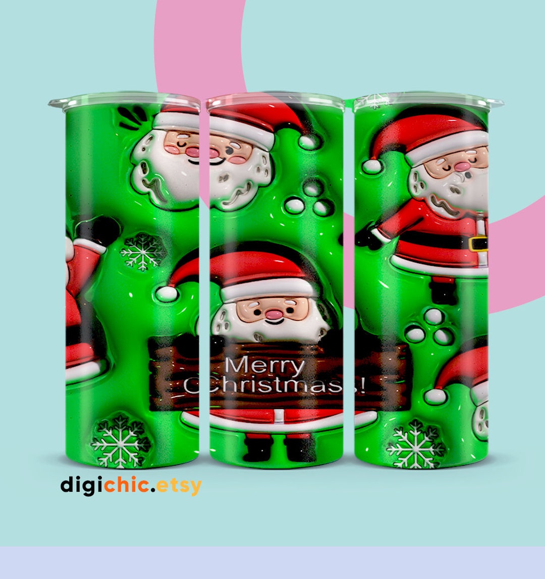 3d Inflated Christmas Tumbler Wraps - Santa Claus Skinny Tumbler Wrap ...