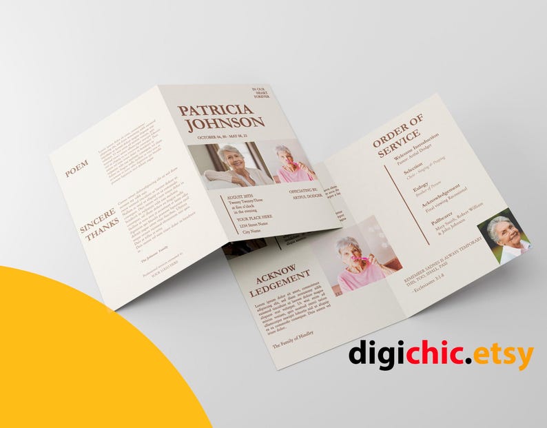 Elegant Maroon Funeral Program Template, Printable Memorial Service ...